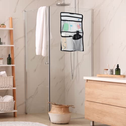 Brentmoor Mesh 5 Pocket Hanging Shower Caddy 12in x 20in - Over the Door Or Shower Curtain Organizer, Perfect For The Gym, Your Next Cruise, RV Or Camping Trip