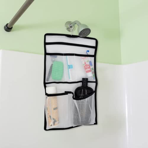 Brentmoor Mesh 5 Pocket Hanging Shower Caddy 12in x 20in - Over the Door Or Shower Curtain Organizer, Perfect For The Gym, Your Next Cruise, RV Or Camping Trip