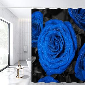 CiFan 4 Pcs Blue Rose Shower Curtain Sets with Rugs,Toilet Lid Cover and Bath Mat Flower Bathroom Sets with Rugs Delicate Roses Shower Curtain for Bathroom Decor Waterproof Shower Curtains