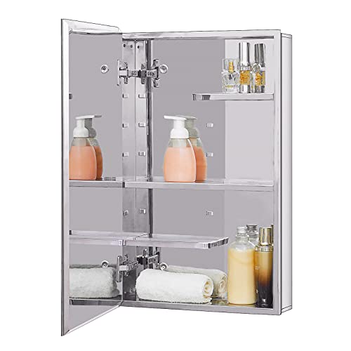 Fundin Bathroom Wall Cabinet with Half Cut Shelves,14.8 x 25.6 Stainless Steel Storage Cabinet, Bathroom/Living Room Medicine Cabinet