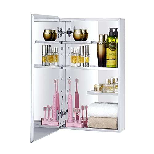 Fundin Bathroom Wall Cabinet with Half Cut Shelves,14.8 x 25.6 Stainless Steel Storage Cabinet, Bathroom/Living Room Medicine Cabinet