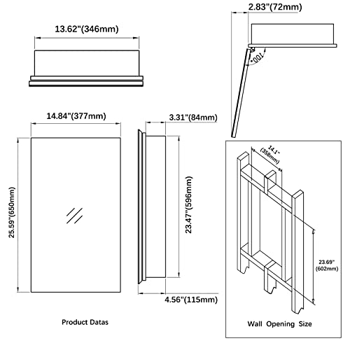 Fundin Bathroom Wall Cabinet with Half Cut Shelves,14.8 x 25.6 Stainless Steel Storage Cabinet, Bathroom/Living Room Medicine Cabinet