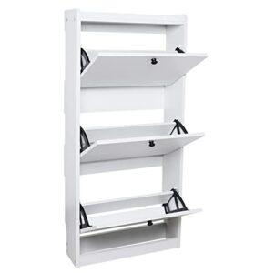 dnysysj shoe cabinet white 3 flip drawers shoes organizer cupboard storage, modern slim shoe rack wall mount shoe cabinet for hallway, entryways