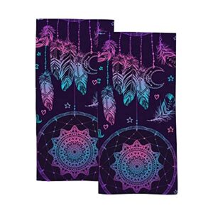 vantaso boho indian dream catcher feathers hand towels set for bathroom kitchen towels microfiber bath towel absorbent fingertip towel multiprupose for guest gym spa and bar 30 x 15 inch