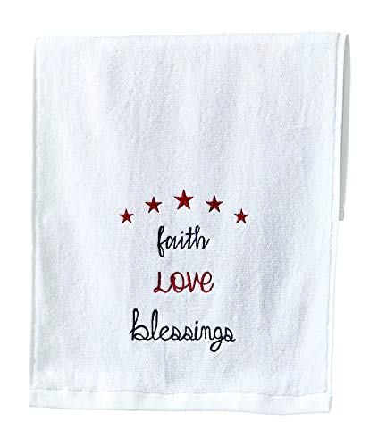 VCNY Home Patriotic White Hand Towels: Luxury Soft Absorbent Terry Cloth Embroidered American Sentiments: Faith Love Blessings, 16" by 28" Inch, 2 Piece