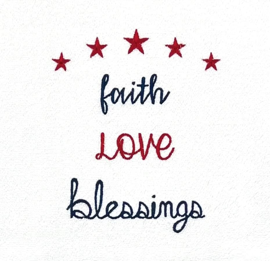 VCNY Home Patriotic White Hand Towels: Luxury Soft Absorbent Terry Cloth Embroidered American Sentiments: Faith Love Blessings, 16" by 28" Inch, 2 Piece