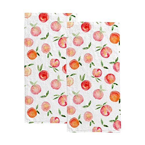 Vantaso Watercolor Peaches Fruit Hand Towels Set for Bathroom Kitchen Towels Microfiber Bath Towel Absorbent Dish Fingertip Towel for Guest Gym Spa and Bar 30 x 15 inch