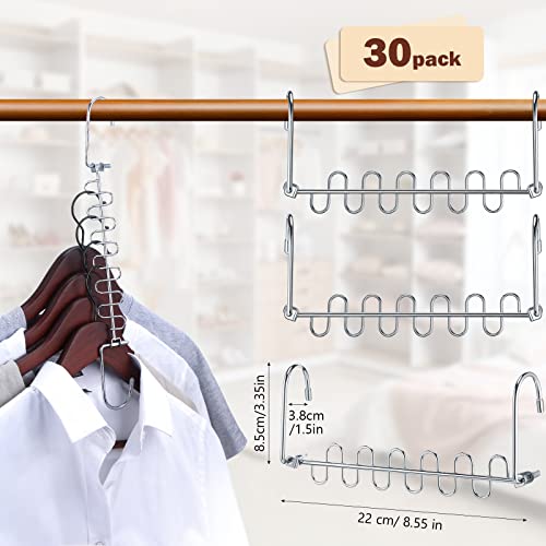 30 Pack Space Saving Hangers 12 Slots Stainless Steel Clothes Hangers Silver Closet Hangers Space Saver Organizers Cascading Hanger for Bedroom Organization Dorm Room Essentials