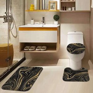 Tayney Marble Shower Curtain Sets with Toilet Lid Cover and Non-Slip Rugs, Black Gold Marbling 4 Pcs Bathroom Curtains Shower Set, Modern Abstract Ancient Art Bathroom Accessories Set with 12 Hooks