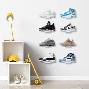 Houseables Shoe Display Shelves, Floating Wall Sneaker Rack, Sneakers Shelf Storage, 6 Pack, 8"x3"x2", Acrylic, Clear, Float Shoes, Cool Shelving Mount, Mounted Stand Holder for Footwear Collection