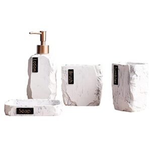 hymmah bathroom accessories set,marble design toothbrush holder,farmhouse bathroom decor,4 pcs resin gift set apartment necessities, contain toothbrush cup,soap dispenser,soap dish,tumbler