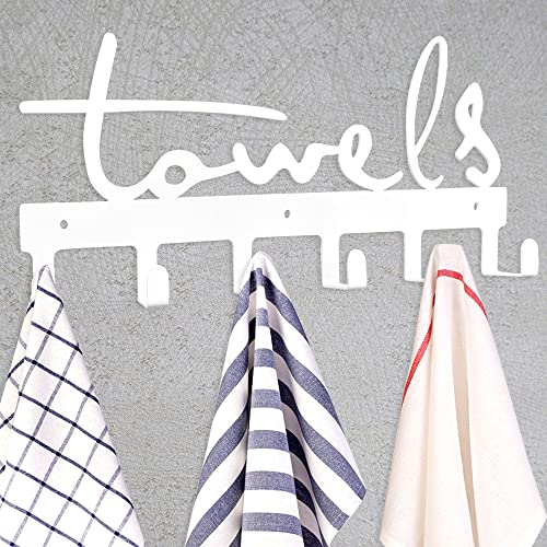 Goutoports Towel Rack Wall Mount Bathroom Towel Holder Bathroom Decor Metal Holder Rack 6 Hooks Rustproof and Waterproof (White)