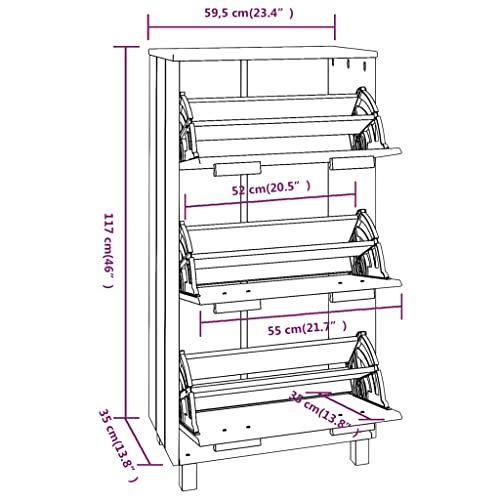 FAMIROSA 3 Flip Drawers Shoe Cabinet Solid Wood Pine, Wooden Freestanding Shoe Rack, Shoe Storage Cabinet for Entryway, Living Room, and Corridor 23.4"x13.8"x46.1" Dark Gray,Weight - 45.76 lbs