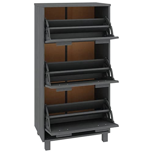 FAMIROSA 3 Flip Drawers Shoe Cabinet Solid Wood Pine, Wooden Freestanding Shoe Rack, Shoe Storage Cabinet for Entryway, Living Room, and Corridor 23.4"x13.8"x46.1" Dark Gray,Weight - 45.76 lbs