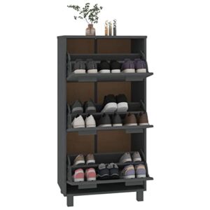 FAMIROSA 3 Flip Drawers Shoe Cabinet Solid Wood Pine, Wooden Freestanding Shoe Rack, Shoe Storage Cabinet for Entryway, Living Room, and Corridor 23.4"x13.8"x46.1" Dark Gray,Weight - 45.76 lbs