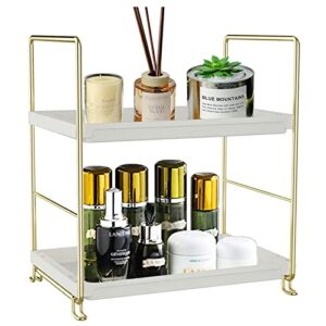 sekepingo 2-tier makeup perfume counter organizer, bathroom countertop shelf vanity bedroom storage tray,kitchen spice rack standing shelf(gold,white)