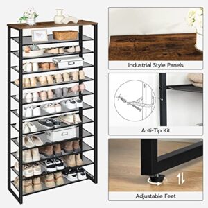 HOOBRO 12-Tier Shoe Rack, Large Capacity Shoe Storage Organizer, Holds 35-45 Pairs of Shoes, Metal Frame, Industrial, for Entryway, Closet, Hallway, Living Room, Rustic Brown and Black BF127XJ01