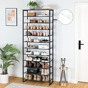 HOOBRO 12-Tier Shoe Rack, Large Capacity Shoe Storage Organizer, Holds 35-45 Pairs of Shoes, Metal Frame, Industrial, for Entryway, Closet, Hallway, Living Room, Rustic Brown and Black BF127XJ01