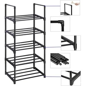 HOSTARME 5 Tiers Shoe Rack for Closet Entryway, Free Standing Racks Shelf Storage Organizer Bedroom Hallway, Black