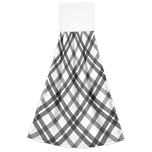 Giwawa Black and White Plaid Kitchen Hand Towel Set of 2, Absorbent Checked Dish Towels Soft Fast Drying Check Plaids Hanging Tie Towel Check Towel for Bathroom Farmhouse Home Decoration 12x17in