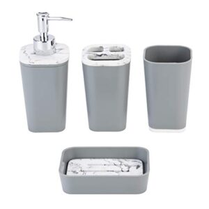 KRALIX Four Piece Bathroom Vanity Accessory Set - Includes Toothbrush Holder, Lotion Dispenser, Soap Dish and Tumbler - Grey