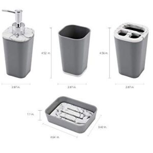 KRALIX Four Piece Bathroom Vanity Accessory Set - Includes Toothbrush Holder, Lotion Dispenser, Soap Dish and Tumbler - Grey