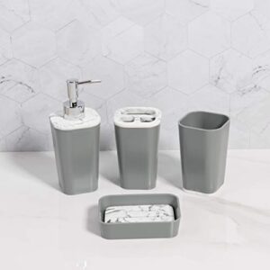 KRALIX Four Piece Bathroom Vanity Accessory Set - Includes Toothbrush Holder, Lotion Dispenser, Soap Dish and Tumbler - Grey