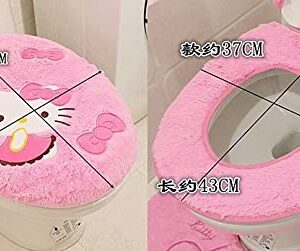 MODGHPT Hello Kitty 4-Piece Toilet Seat Set, Pink and Red, Pink