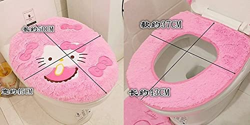 MODGHPT Hello Kitty 4-Piece Toilet Seat Set, Pink and Red, Pink