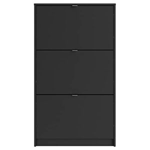 Pemberly Row Modern 3 Drawer Shoe Cabinet, 9-Pair Shoe Rack Storage Organizer in Black Matte