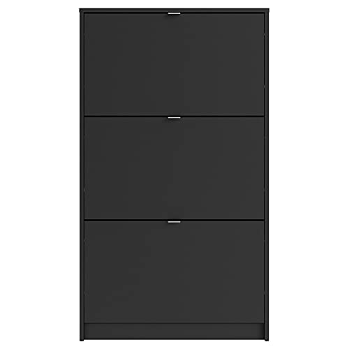 Pemberly Row Modern 3 Drawer Shoe Cabinet, 9-Pair Shoe Rack Storage Organizer in Black Matte