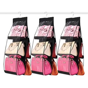 3 pack hanging purse organizer handbag hanger storage organizer bags holder for closet bedroom, black