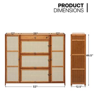 MoNiBloom Rattan Shoe Cabinet with 3 Drawers Rattan Pattern Free Standing Shoe, Shelf Storage Rack with Flip Doors & Drawer for 28-32 Pairs for Living Room, Entryway and Hallway, Brown