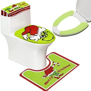 aeojoy st patricks day decorations, grinch bathroom set, 4 pcs bathroom toilet seat sets