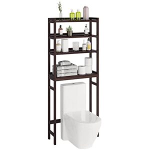 HOOBRO Over Toilet Bathroom Organizer, 4 Tier Bamboo Over The Toilet Storage Shelf, 23.6" L x 9.4" W x 65.7" H, Space-Saving, Stable, Easy Assembly, for Bathroom, Laundry, Restroom, Brown BR04TS01