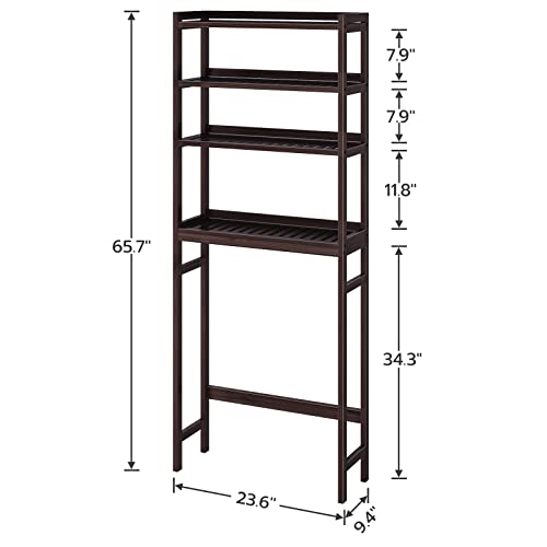 HOOBRO Over Toilet Bathroom Organizer, 4 Tier Bamboo Over The Toilet Storage Shelf, 23.6" L x 9.4" W x 65.7" H, Space-Saving, Stable, Easy Assembly, for Bathroom, Laundry, Restroom, Brown BR04TS01