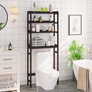 HOOBRO Over Toilet Bathroom Organizer, 4 Tier Bamboo Over The Toilet Storage Shelf, 23.6" L x 9.4" W x 65.7" H, Space-Saving, Stable, Easy Assembly, for Bathroom, Laundry, Restroom, Brown BR04TS01