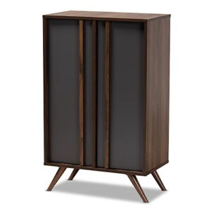 baxton studio naoki modern and contemporary two-tone grey and walnut finished wood 2-door shoe cabinet