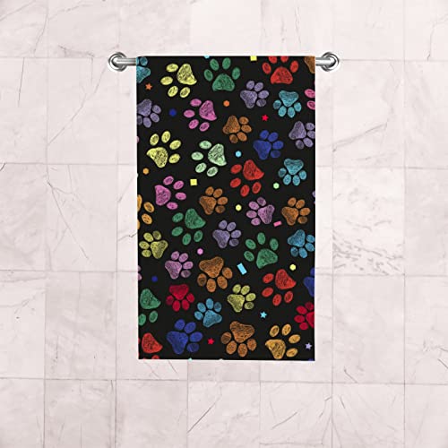 Hand Bath Towels 2 Pack Doodle Colorful Paw Print Absorbent Face Fingertip Towels for Bathroom Kitchen Gym Spa Soft Hair Drying Cloth Quick Dry, 30 x 15 Inch