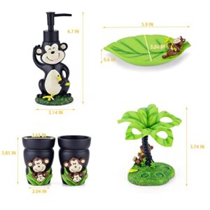 Mekoly Bathroom Accessories Set 5 Pcs,Black Bathroom Sets Accessories Monkey Look Bathroom Vanity Countertop Accessory Set with Lotion Soap Dispenser,Toothbrush Holder,Bathroom Tumbler for Kids