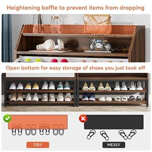 Tribesigns Shoe Cabinet for Entryway, Freestanding Tipping Bucket Shoe Organizer, Narrow Shoe Rack with 2 Flip Drawers & Open Storage Shelves, Industrial Slim Shoe Storage Cabinet for Small Space