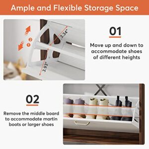 Tribesigns Shoe Cabinet for Entryway, Freestanding Tipping Bucket Shoe Organizer, Narrow Shoe Rack with 2 Flip Drawers & Open Storage Shelves, Industrial Slim Shoe Storage Cabinet for Small Space