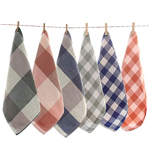 ECRISDOO 6pcs Plaid Dish Towels, Ultra Absorbent & Fast Drying Washcloth Towel, for Kitchen, Bathroom, Hotel, Spa, Multi-Purpose Fingertip Towels, Face Cloths, 12 x 12