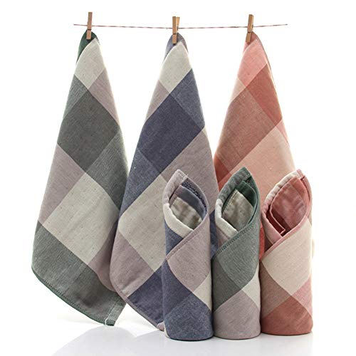 ECRISDOO 6pcs Plaid Dish Towels, Ultra Absorbent & Fast Drying Washcloth Towel, for Kitchen, Bathroom, Hotel, Spa, Multi-Purpose Fingertip Towels, Face Cloths, 12 x 12