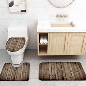 ZGDPBYF Vintage Brown Wooden Board Shower Curtain Sets Non-Slip Rugs Toilet Lid Cover and Bath Mat Waterproof Bathroom Curtains (4pcs)