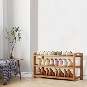 Bamboo Shoe Rack Free Standing Shoe Racks 3 Tier Natural Stackable Storage Shelf with Multi-Function Combinations for Entryway Closet Hallway