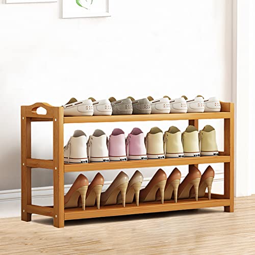 Bamboo Shoe Rack Free Standing Shoe Racks 3 Tier Natural Stackable Storage Shelf with Multi-Function Combinations for Entryway Closet Hallway