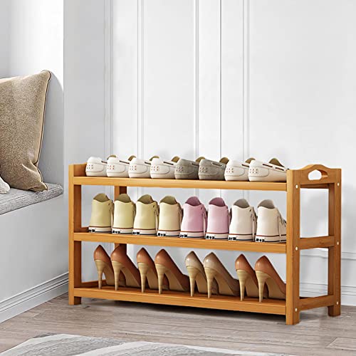 Bamboo Shoe Rack Free Standing Shoe Racks 3 Tier Natural Stackable Storage Shelf with Multi-Function Combinations for Entryway Closet Hallway