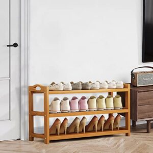 Bamboo Shoe Rack Free Standing Shoe Racks 3 Tier Natural Stackable Storage Shelf with Multi-Function Combinations for Entryway Closet Hallway