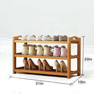 Bamboo Shoe Rack Free Standing Shoe Racks 3 Tier Natural Stackable Storage Shelf with Multi-Function Combinations for Entryway Closet Hallway